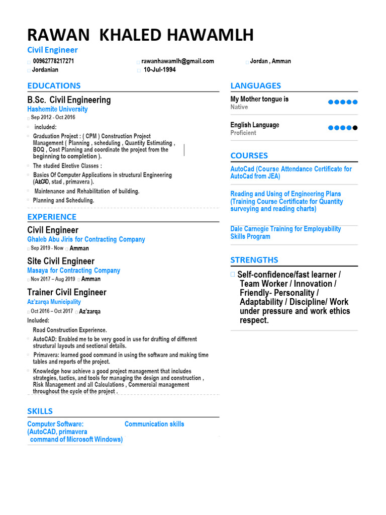 CV For Rawan Hawamlh | PDF | Engineering