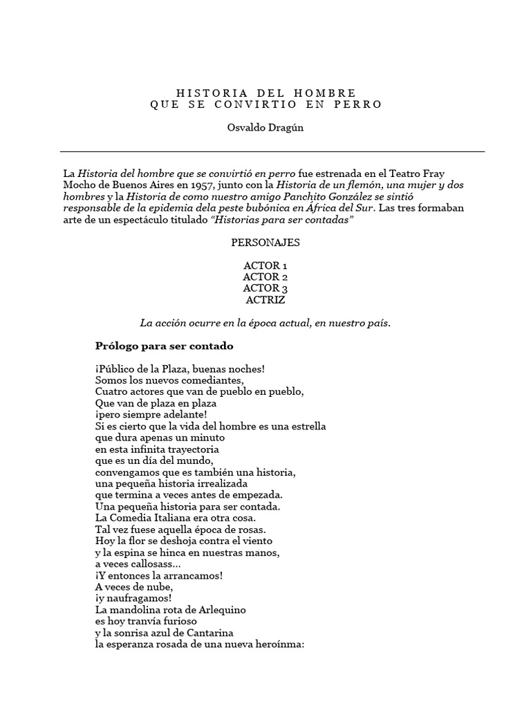 Historia Del Hombre Que Se Convirtio en Perro. OSVALDO DRAGUN | PDF