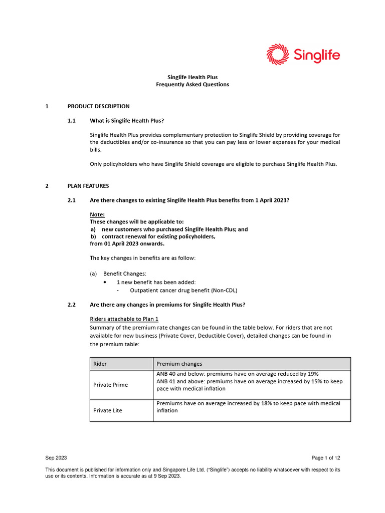 Singlife Health Plus FAQ 9 Sep 2023 | PDF | Deductible | Insurance Singlife Health Plus FAQ 9 Sep 2023 | PDF | Deductible | Insurance