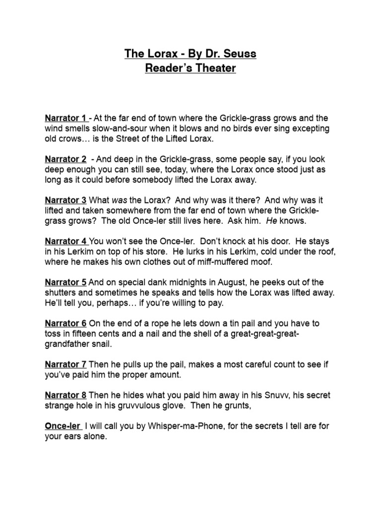 Lorax Readers Theater | PDF | American Books | Environmental Books