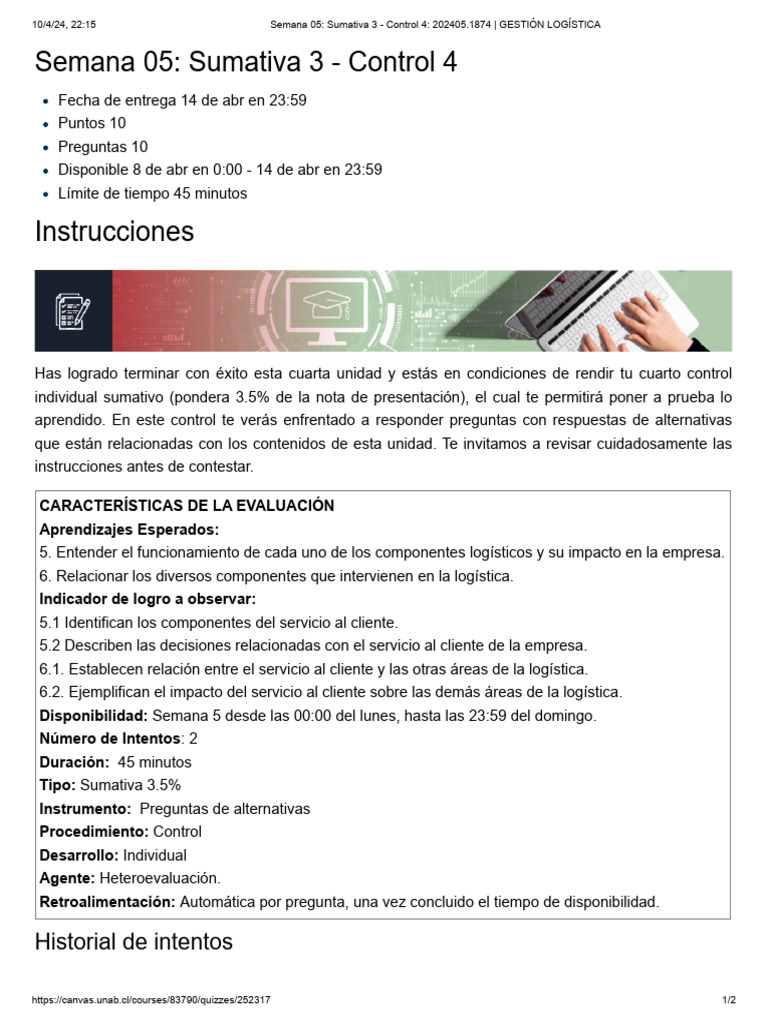 Semana 05_ Sumativa 3 - Control 4_ 202405.1874 _ GESTIÓN LOGÍSTICA | PDF | Logística | Cognición