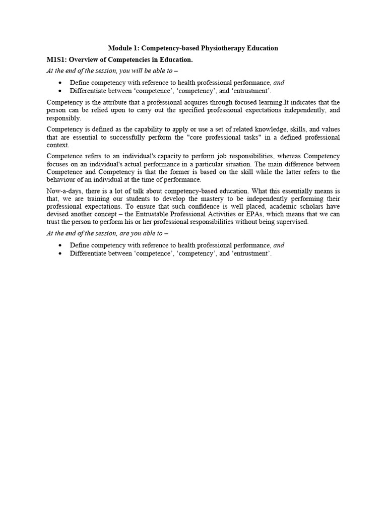 Understanding Competency in Physiotherapy | PDF