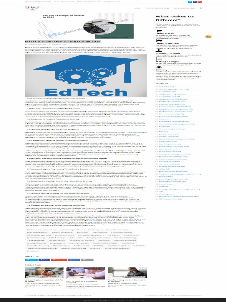 EdTech Startups To Watch in 2024 - MakeMyAssignments Blog | PDF