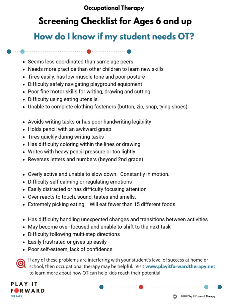 Occupational Therapy Screening Checklist | PDF | Wellness