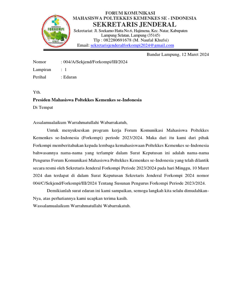 Pengurus Forkompi 2023/2024 Ditetapkan | PDF