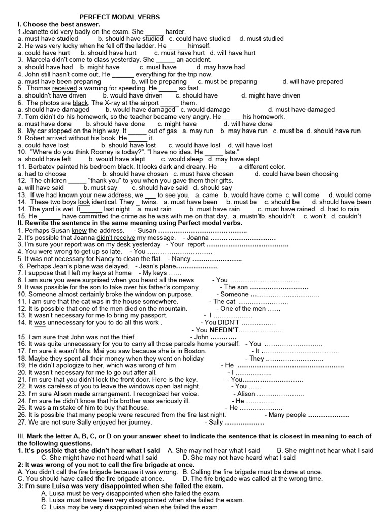 Perfect Modal Verbs | PDF