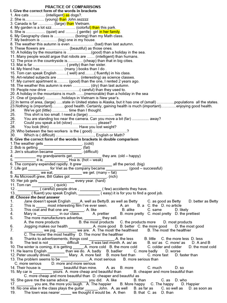 Practice of Comparisons | PDF