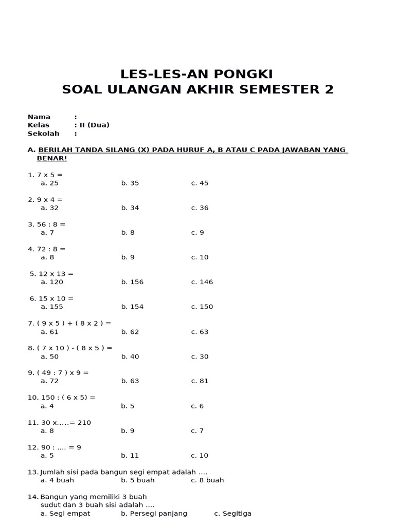Soal Kelas 2 Fix | PDF