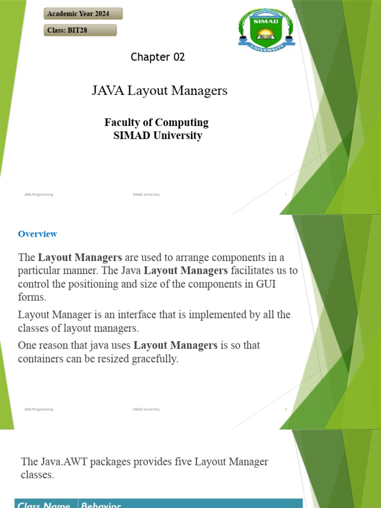 Ch2 - JAVA Layout Managers | PDF | Constructor (Object Oriented Programming) | Programming