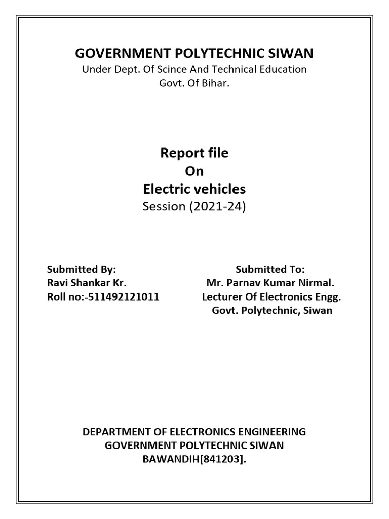 Report On Electric Vehicles | PDF | Plug In Hybrid | Hybrid Electric ...
