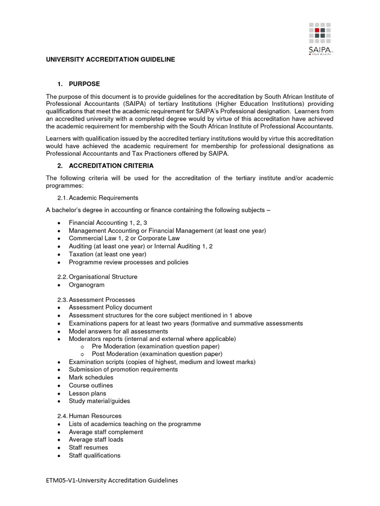 ETM05 V1 University Accreditation Guidelines | PDF | Academic Degree | Accounting