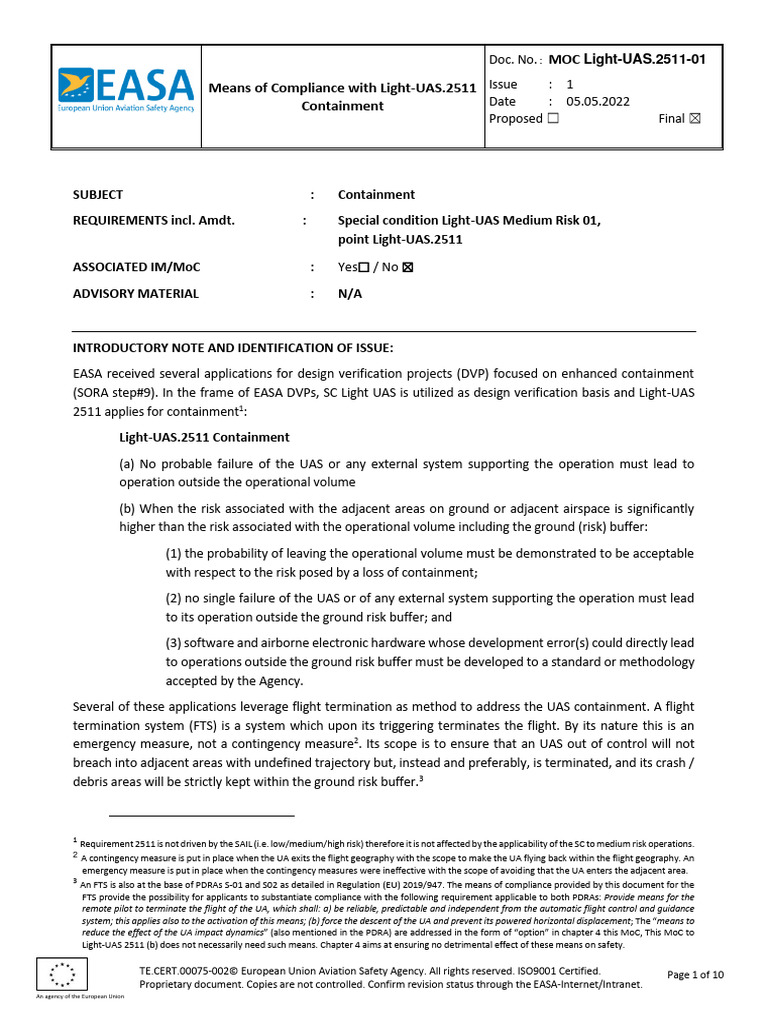EASA Compliance for Light-UAS Containment | PDF | Risk
