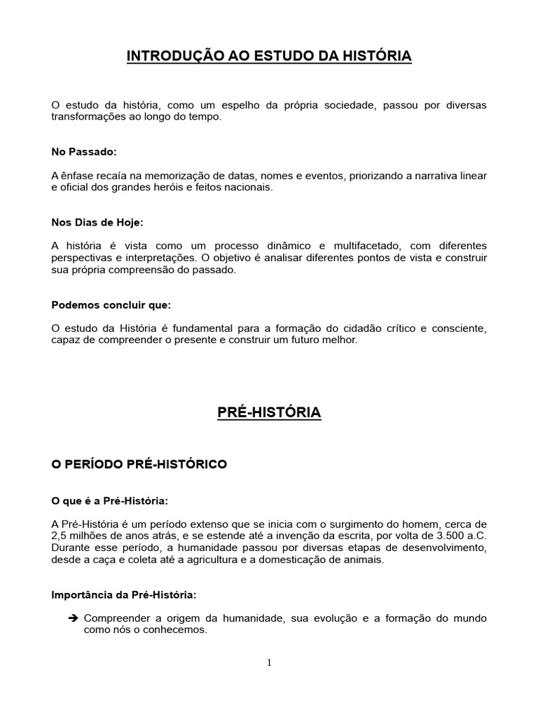 Texto Aula 01 2024 Introducao Ao Estudo Da Historia E Pre Historia