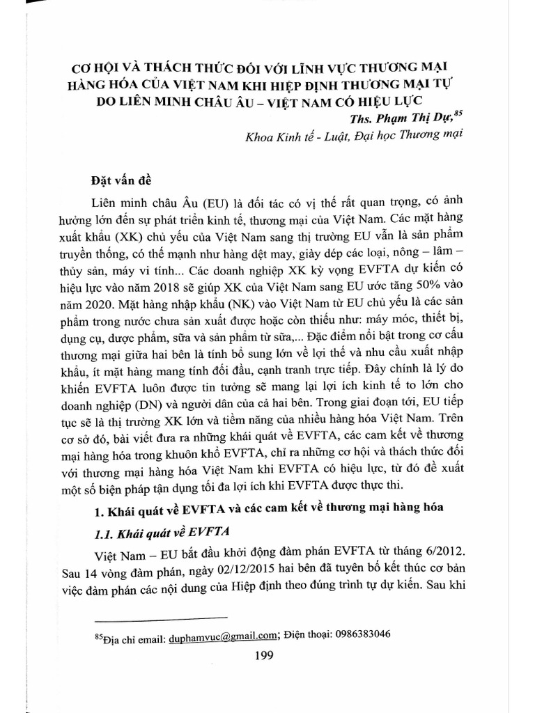 Co Hoi Va Thach Thuc Voi Linh Vuc Thuong Mai Hang Hoa Cua Viet Nam Khi EVFTA Co Hieu Luc | PDF
