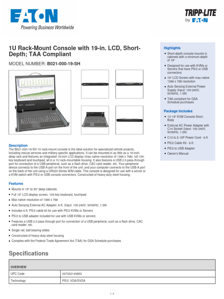 1U Rack-Mount Console EATON | PDF | Usb | Computing