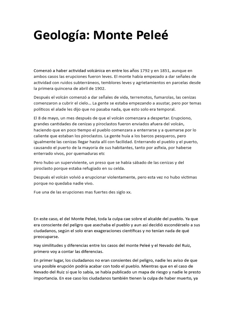 Erupción del Monte Pelée en 1902 | PDF | Procesos geologicos | Geología
