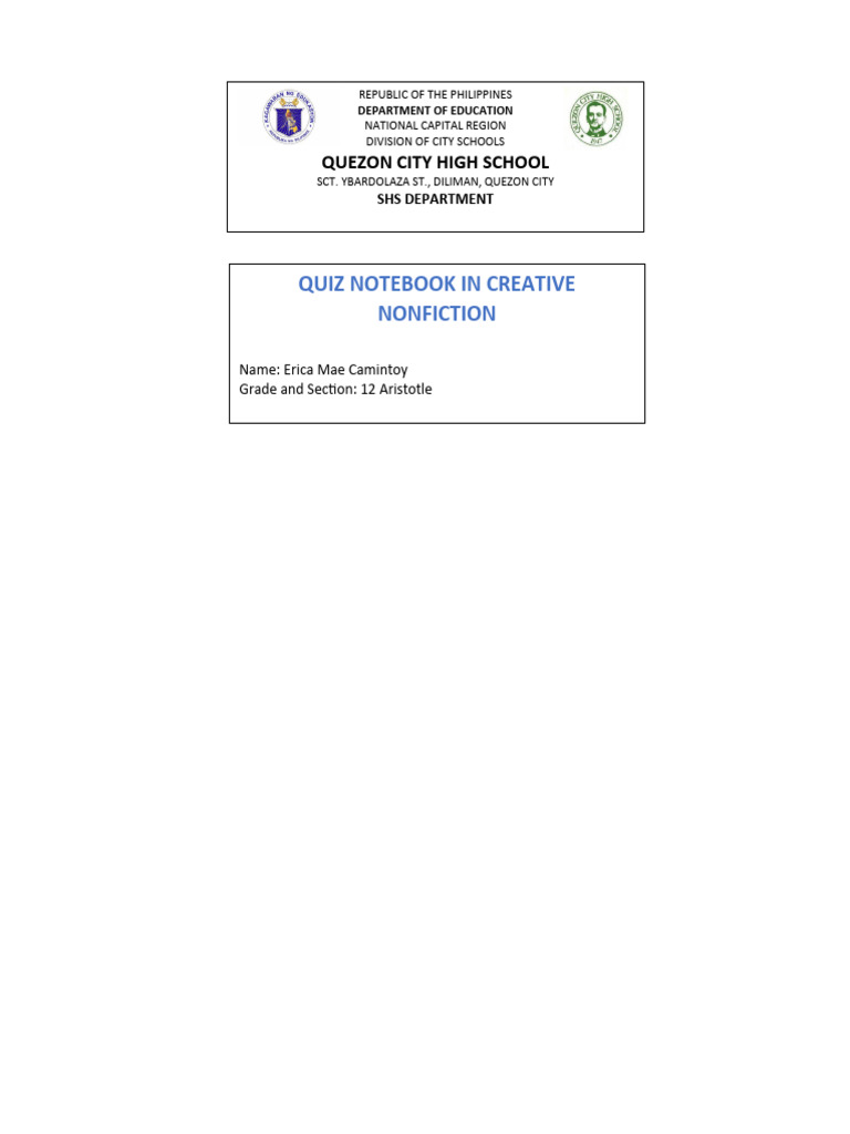 Creative Nonfiction Quiz Notebook | PDF