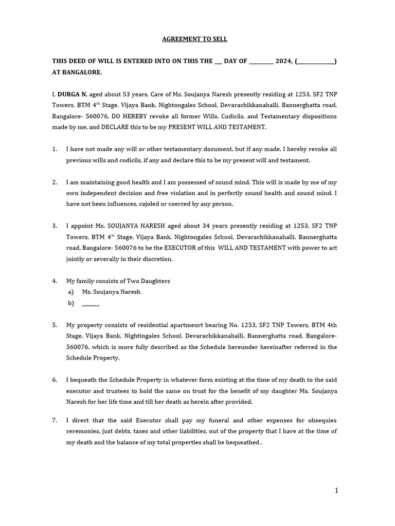 Will Deed (22.02.2024) | Download Free PDF | Will And Testament | Wills ...