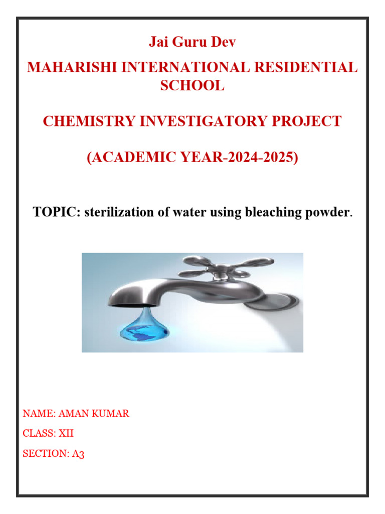 Chemistry Investigatory Project | PDF | Water Purification | Chlorine