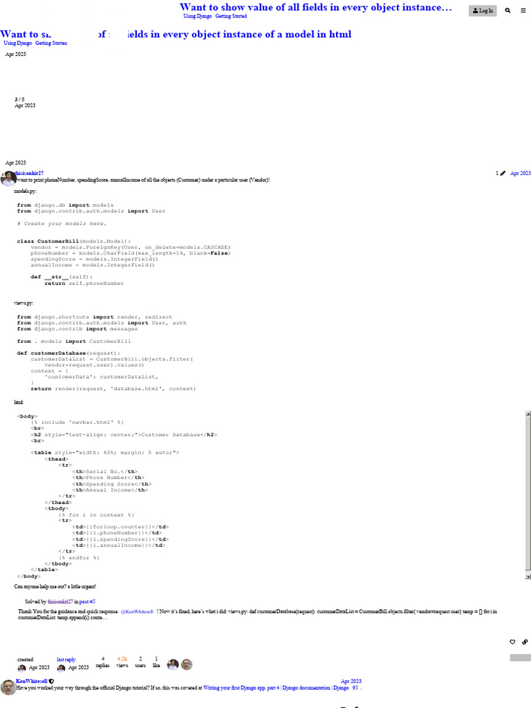 Want To Show Value Of All Fields In Every Object Instance Of A Model In Html Using Django