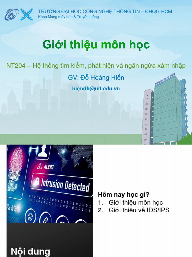 Giới thiệu môn học: NT204 - Hệ thống tìm kiếm, phát hiện và ngăn ngừa xâm nhập | PDF