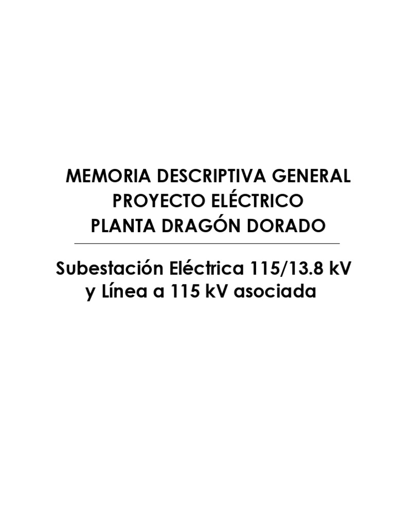 Memoria Descriptiva Proyecto Electrico Dragon Dorado 1 | PDF | Transformador | Subestacion electrica