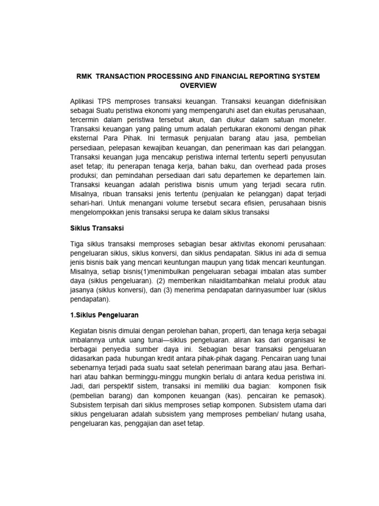 RMK Transaction Processing and Financial Reporting System Overview | PDF