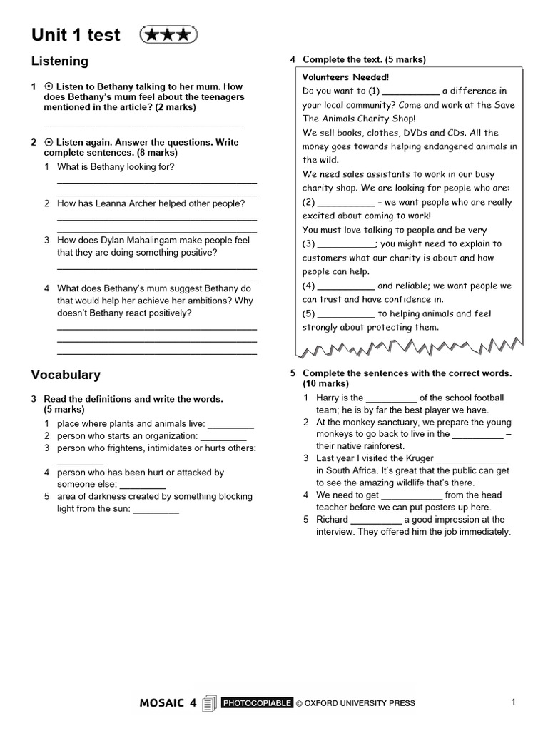 Mosaic TRD4 Tests U1 3 | PDF | Malala Yousafzai