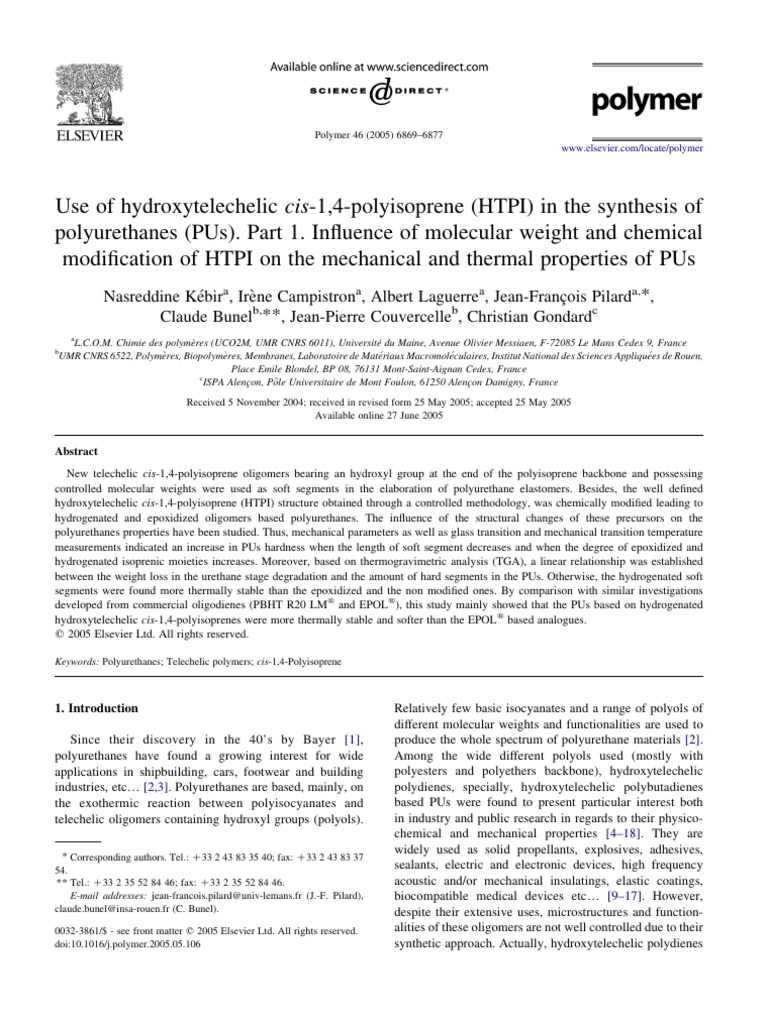 Use of Hydroxytelechelic Cis 1 4 Polyiso | PDF | Polyurethane | Polymers