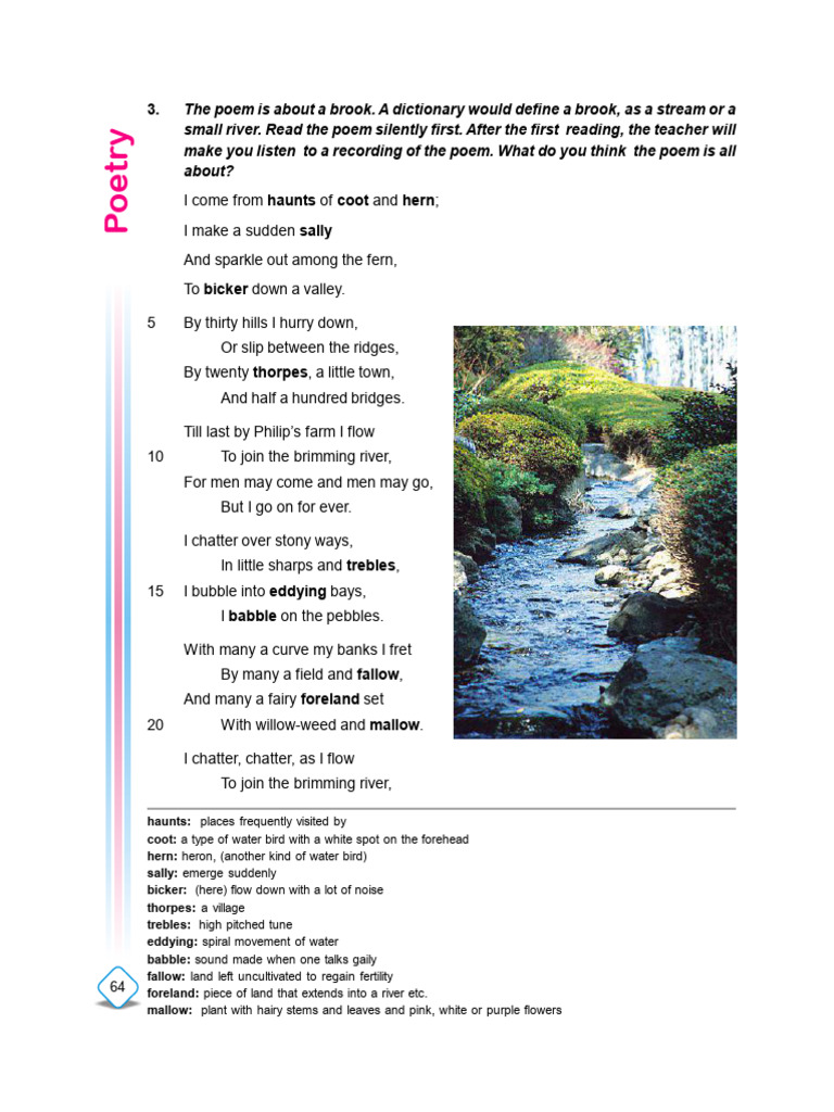 NCERT Class 9 English Poetry Textbook Unit 6 The Brook | Download Free ...