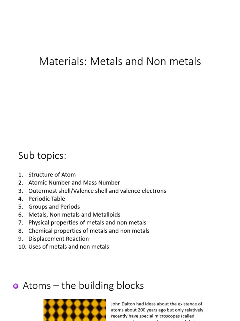 Metals and Non Metals 1 | PDF | Atoms | Atomic Nucleus