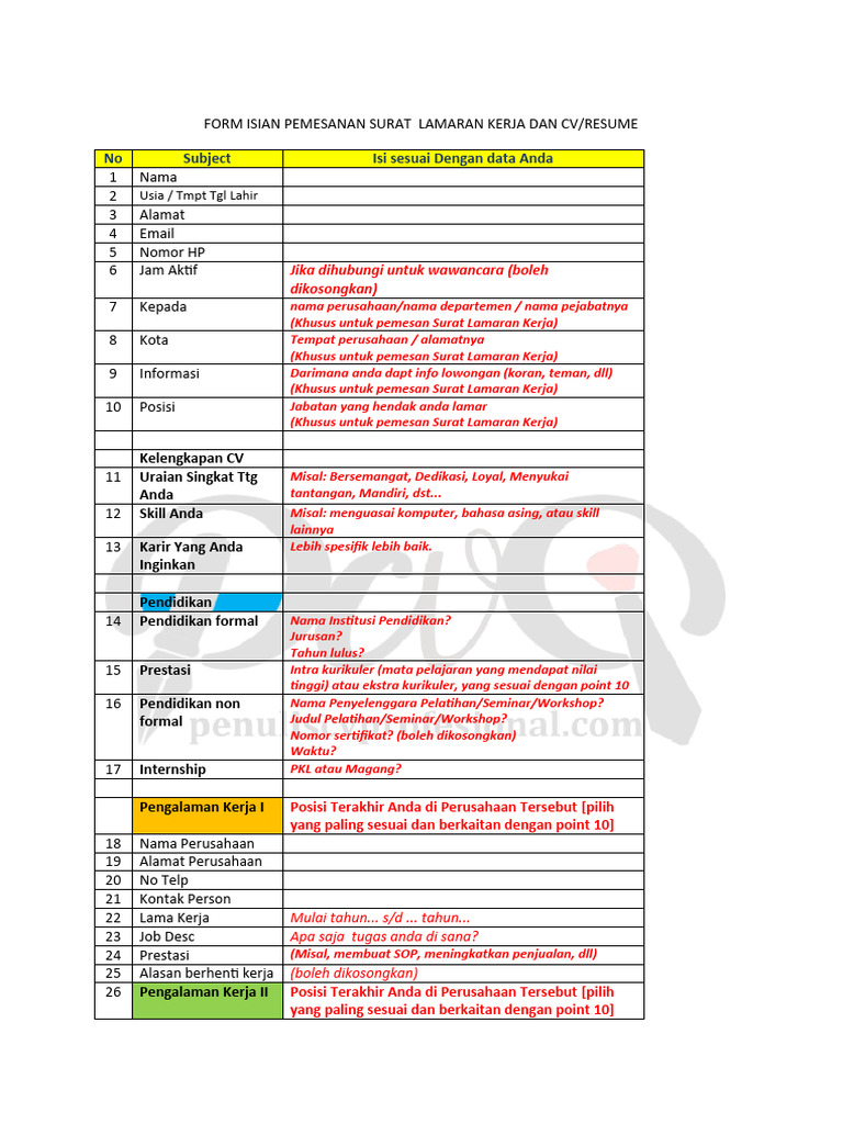 Form Isian Resume | PDF