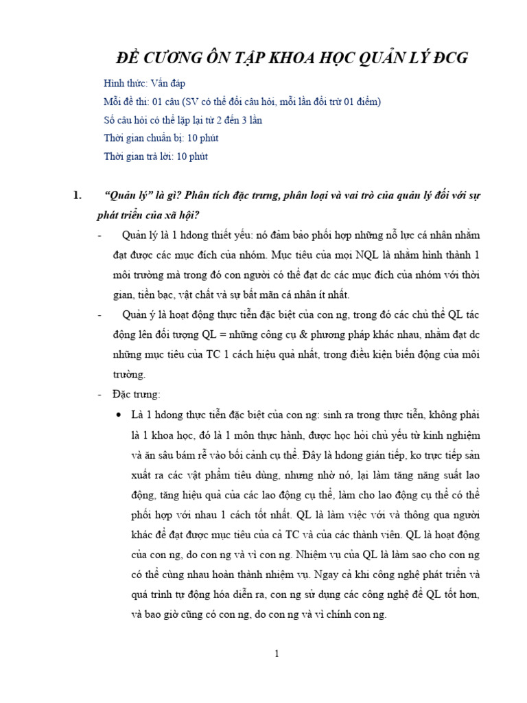 Câu Hỏi Vấn Đáp KHQL | PDF