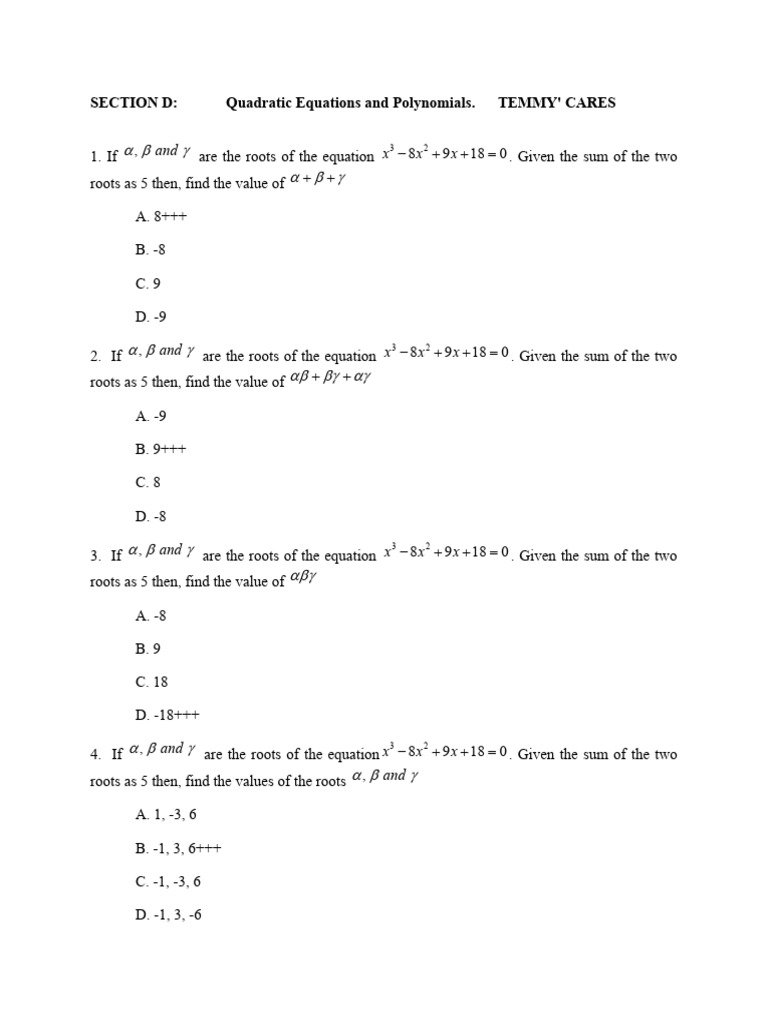 Mts Section d by Temmy | PDF | Zero Of A Function | Equations