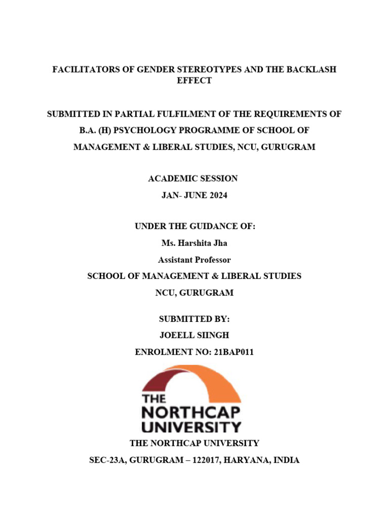 Gender Stereotypes & Backlash | PDF | Stereotypes | Gender Studies