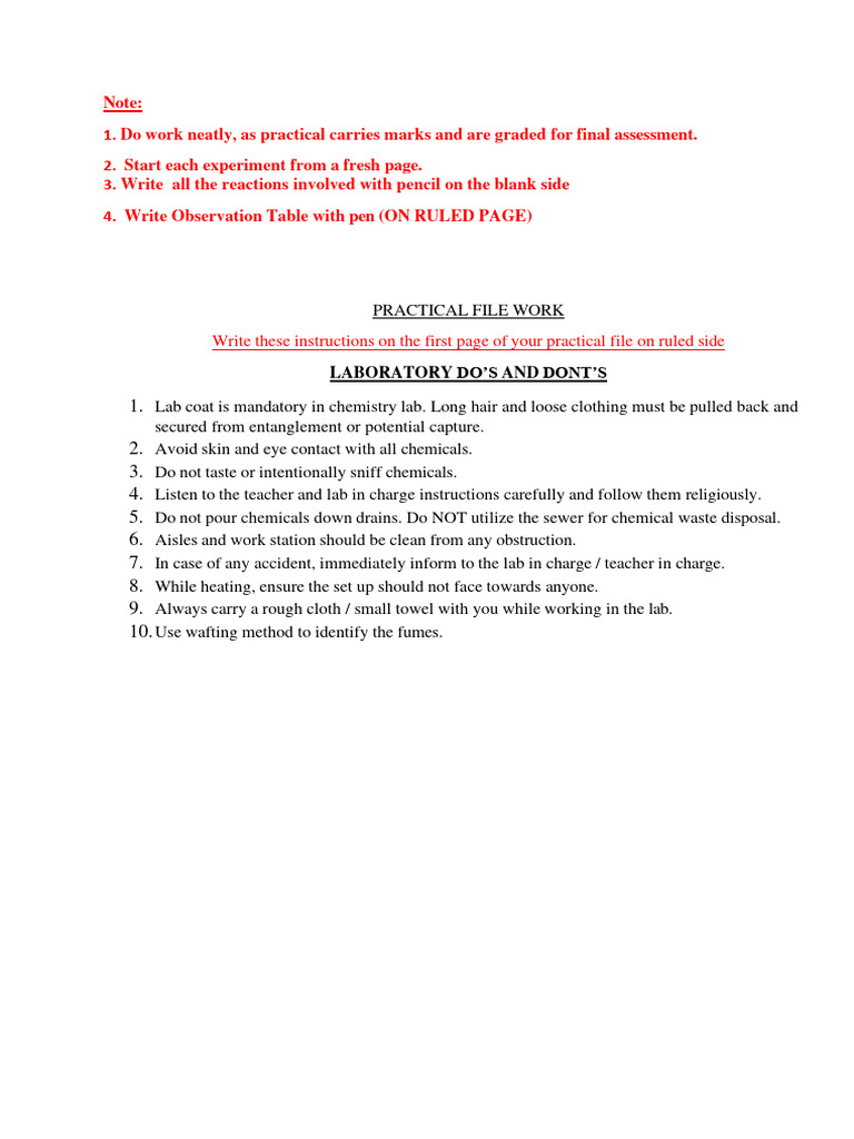 X PRACTICAL FILE WORK - Safety Rules + Exp - 1 | PDF | Chemical Reactions | Oxide