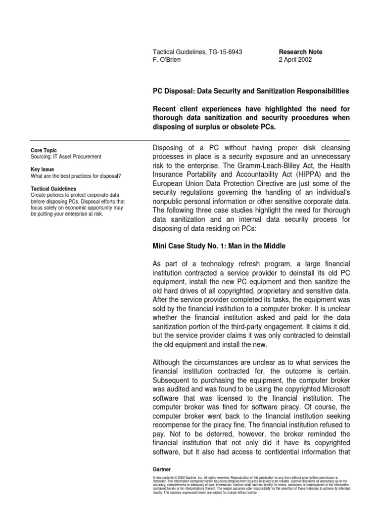 Gartner PC Disposal Data Security and Sanitization Responsibilities ...