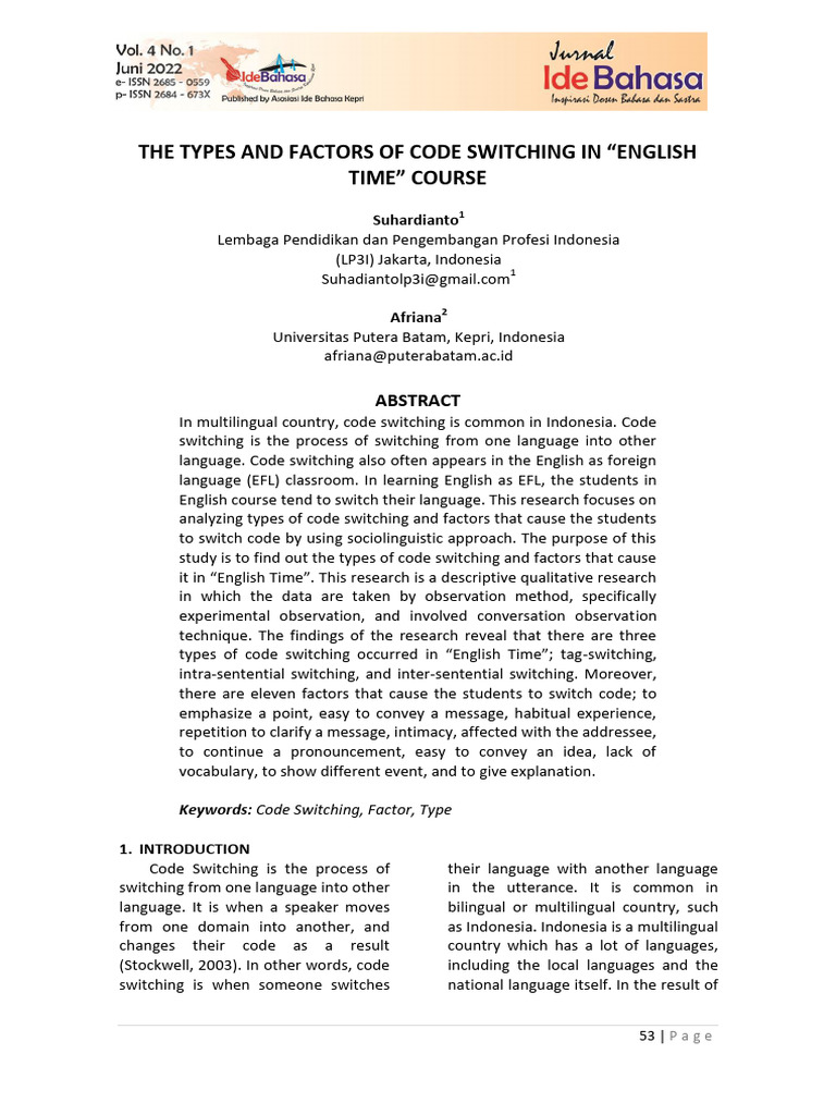 Factors of Code Switching | PDF | Multilingualism | Sentence (Linguistics)
