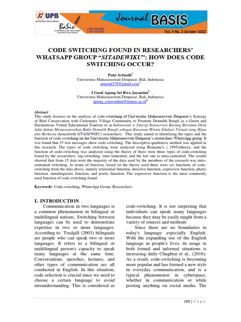 Functions of Code Switching | PDF | Multilingualism | Linguistics Functions of Code Switching | PDF | Multilingualism | Linguistics