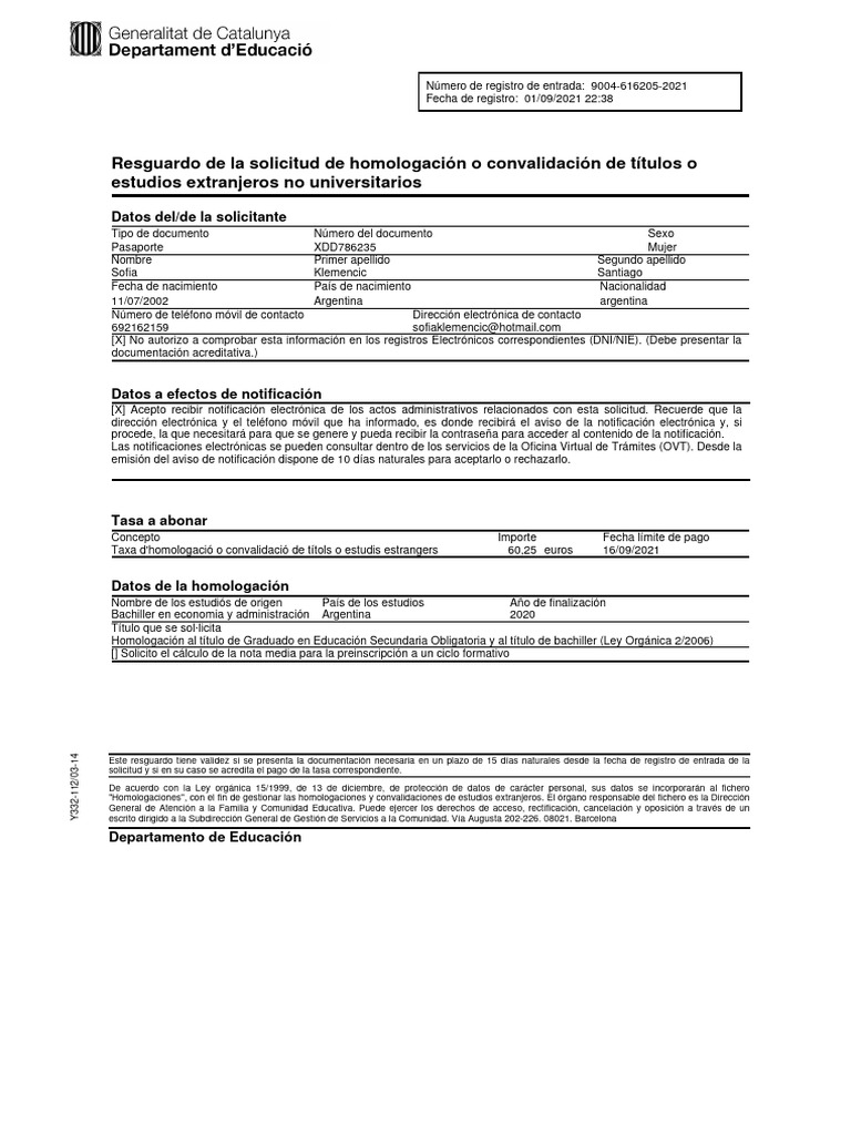 Solicitud Sofia | PDF | Documento de identidad