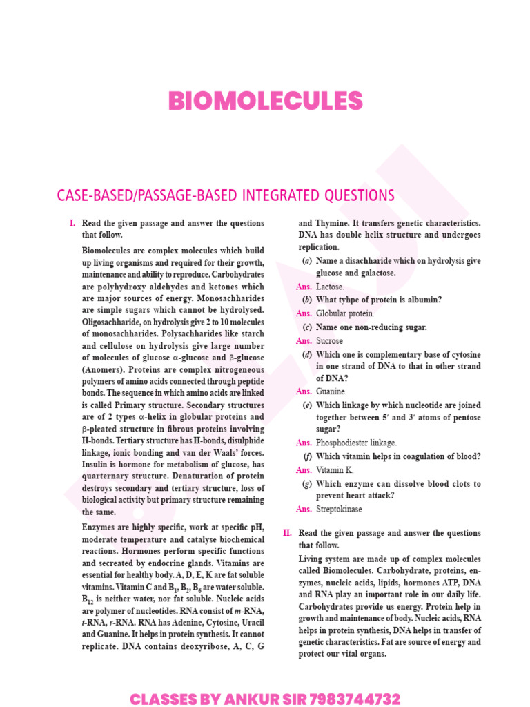Case Based Question Biomolecules | PDF | Carbohydrates | Biomolecules