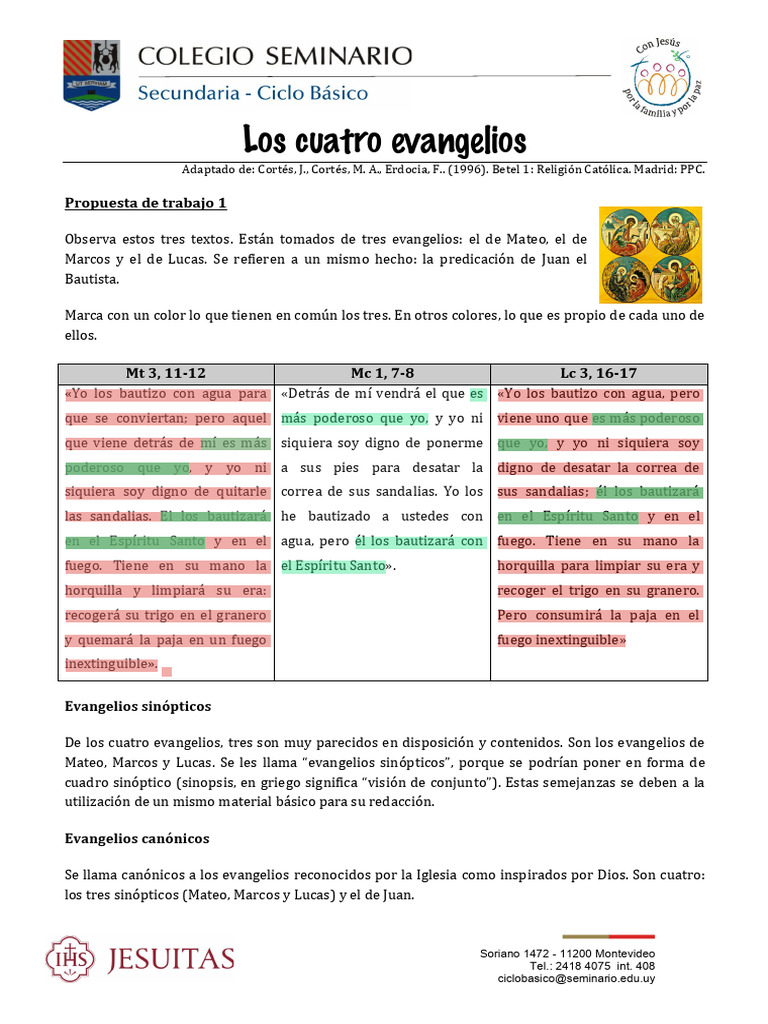 Evangelios-Ficha 2 Los Cuatro Evangelios | PDF | Evangelios | Jesús