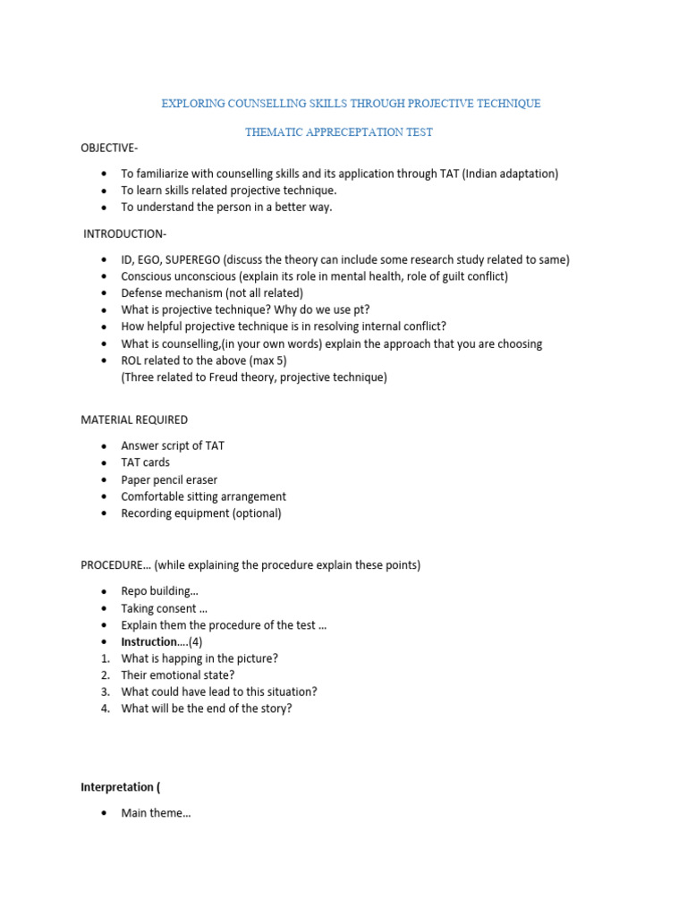 Exploring Counselling Skills Through Projective Technique-1 | PDF | Id ...