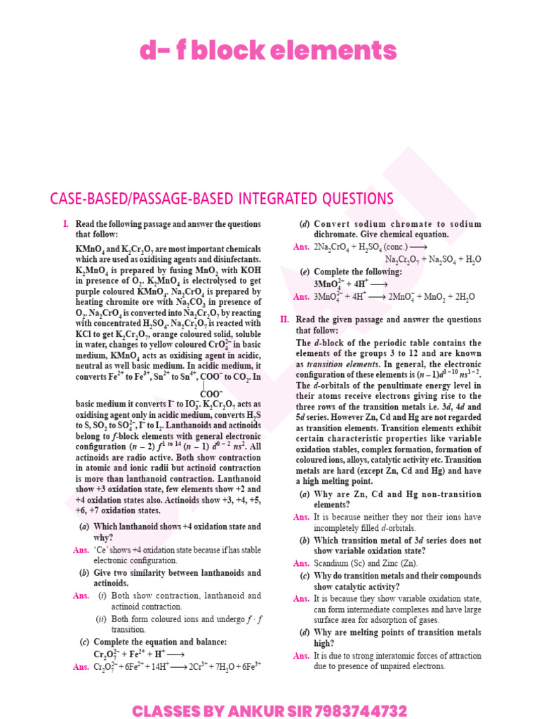 Case Based Question D F Block Elements | Download Free PDF | Transition Metals | Lanthanide