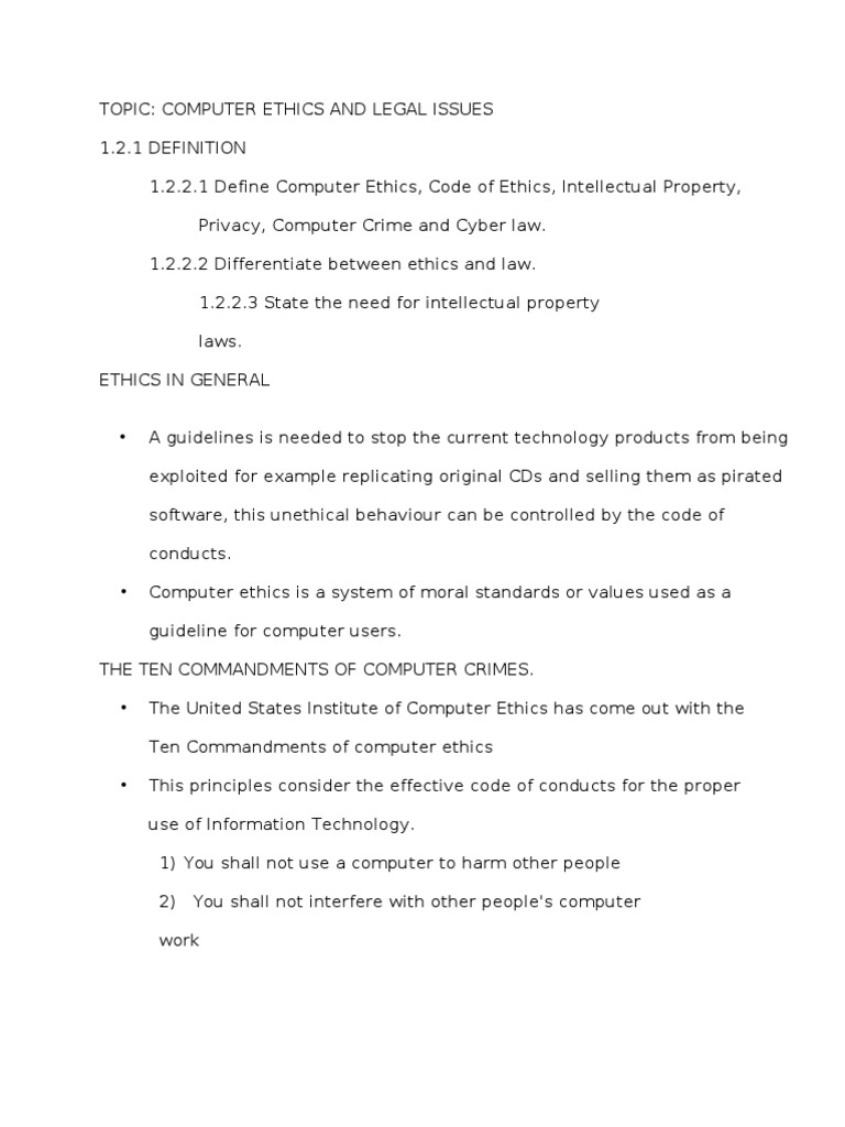 Computer Ethics and Legal Issues | PDF | Intellectual Property ...