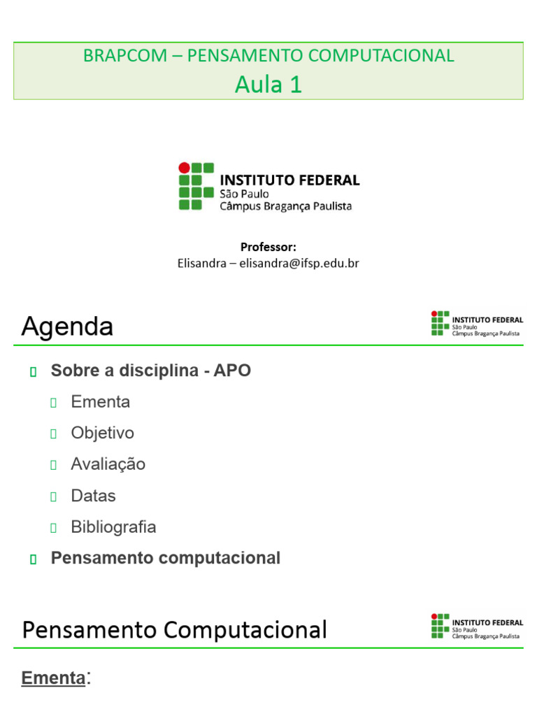 BRAPCOM Aula1 Conceitos | PDF | Algoritmos | Pensamento