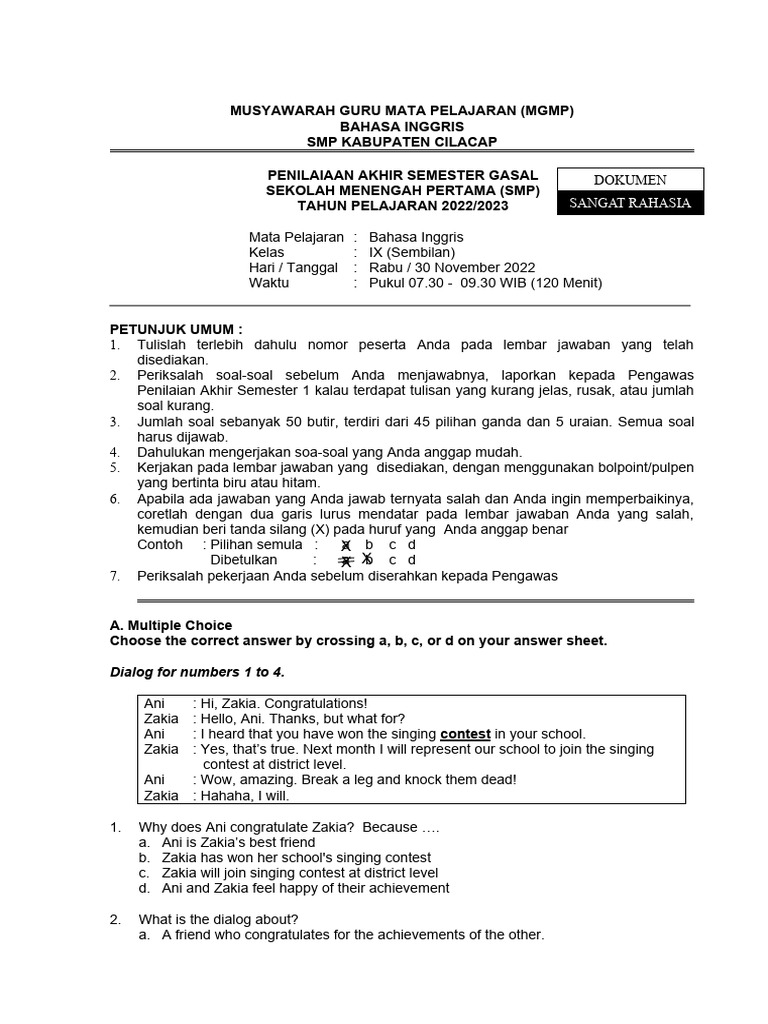 Soal PAS 1 IX Ingg 2022 - EJok | PDF | Refrigerator | Ice