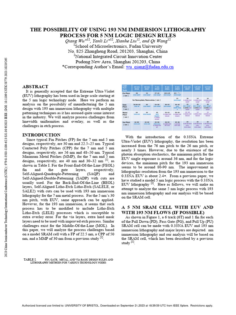 193nm Lithography for 5nm Logic | PDF | Photolithography | Integrated ...