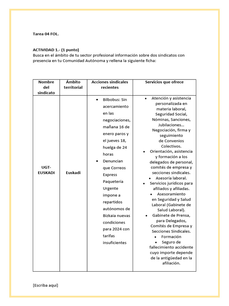 Tarea 04 Fol | PDF | Sindicato | Derecho laboral