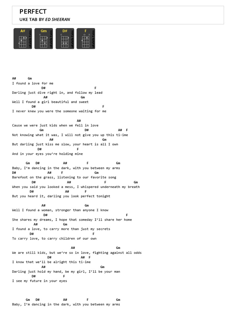 Ed Sheeran's Perfect Ukulele Chords | PDF | Poetry